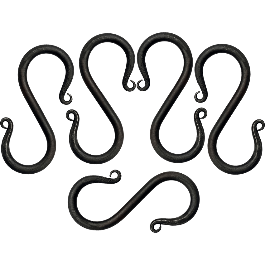 Iron Hand Forged Medieval S Hooks - Set of 5 - Medium - LARP Distribution